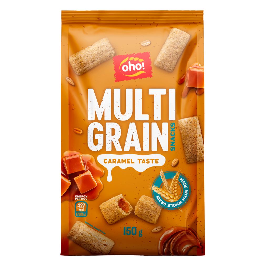 Oho! Multi Grain Snacks Karamellgeschmack - snack Vollkorn gefüllt mit Karamell 150g – American ...